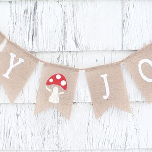 Mushroom Toadstool Baby Banner, Custom Burlap Banner, Personalized Name ...