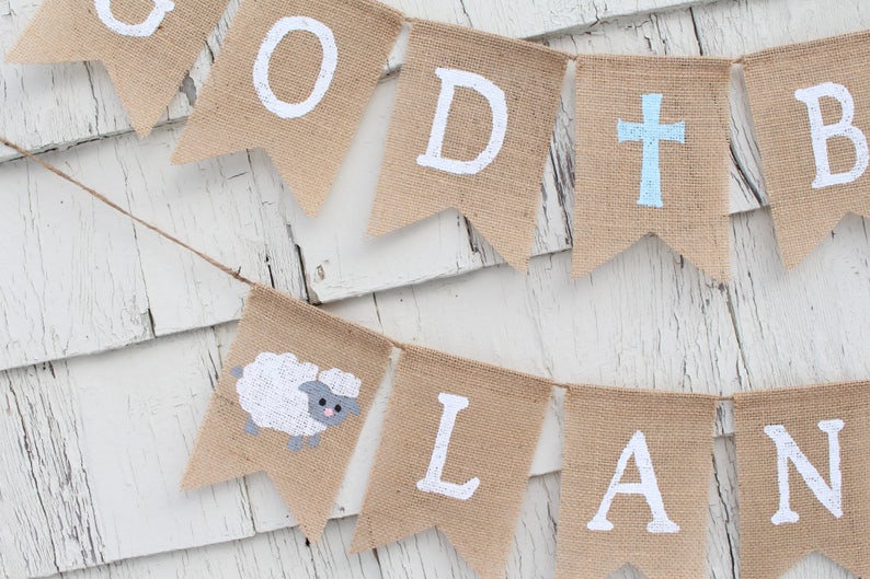 Lamb Baptism, First Communion Banner, Boy Baptism Banner, God Bless ...