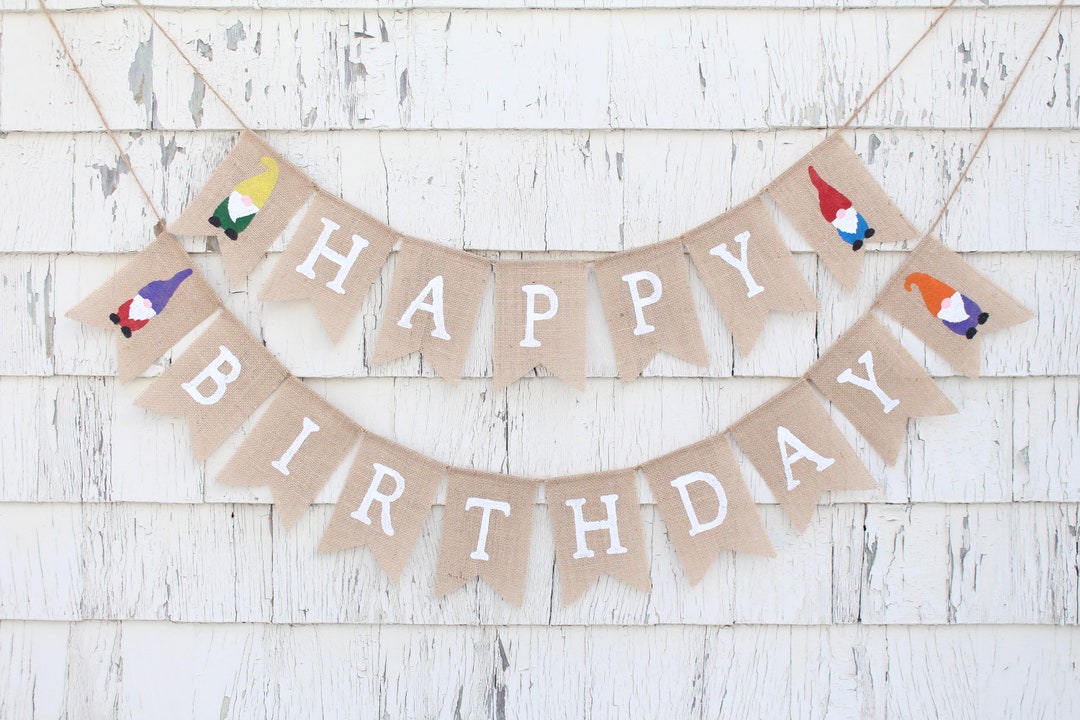 Gnome Birthday Decorations, Gnome Banner, Gnome Birthday Party, Happy ...