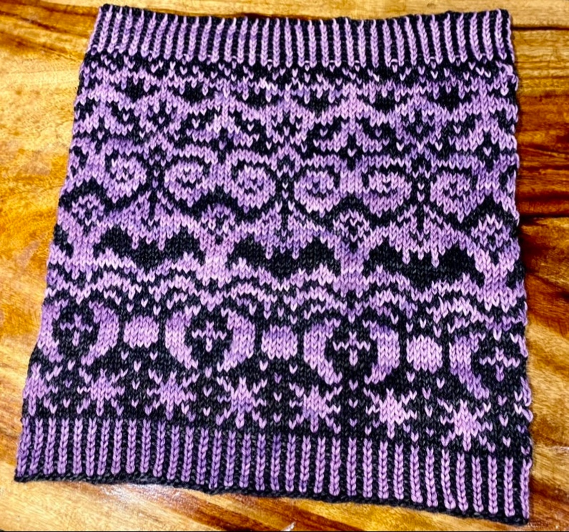 Bats and Moon Cowl Hand Knitting Pattern PDF Fair Isle Colour Work ...