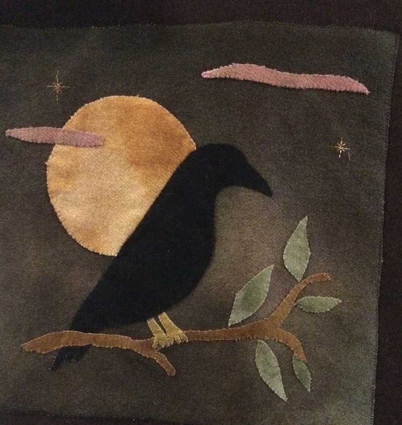 Crows in the Moonlight Primitive Wool Appliqué Digital Pattern PDF ...