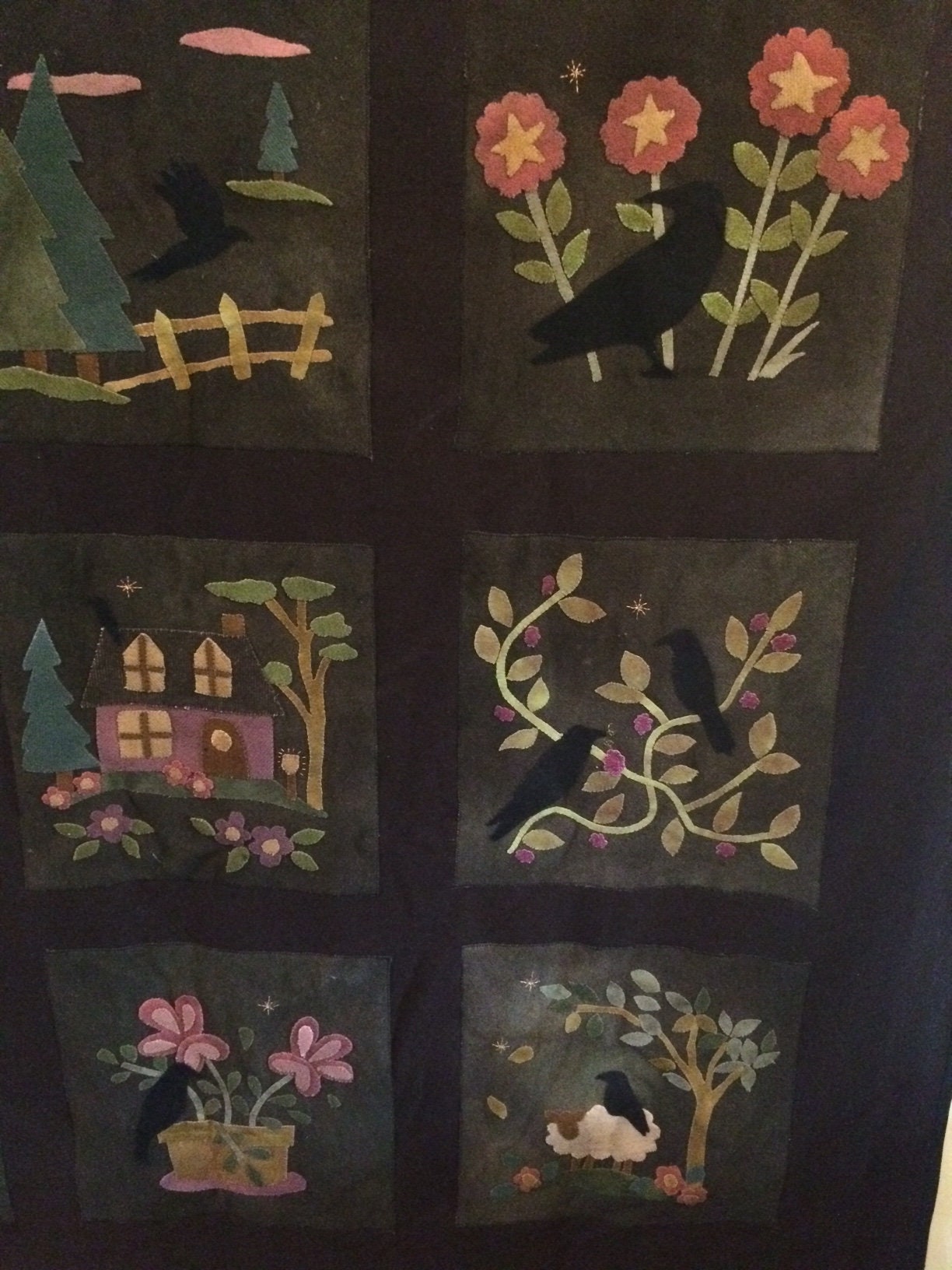 Crows in the Moonlight Primitive Wool Appliqué Digital Pattern PDF ...