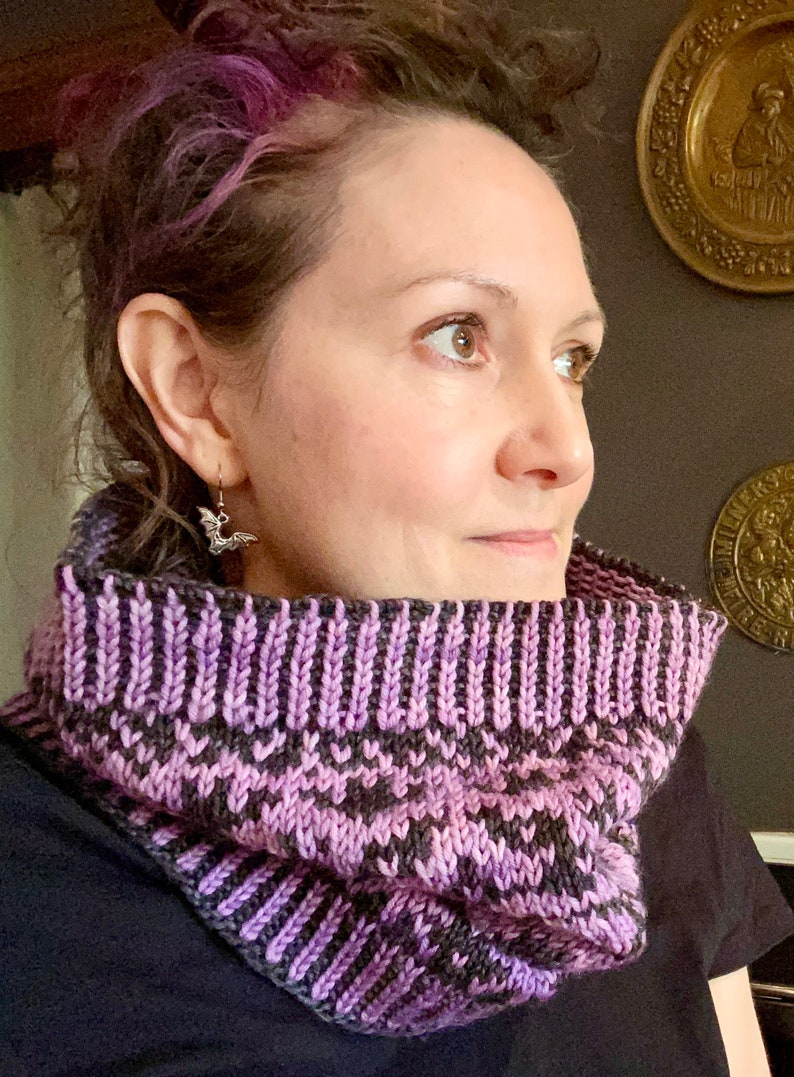 Bats and Moon Cowl Hand Knitting Pattern PDF Fair Isle Colour Work ...