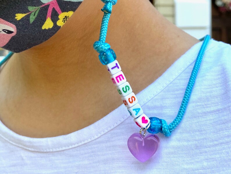 Kids Personalized Heart Charm Adjustable Face Mask Neck Strap | Etsy