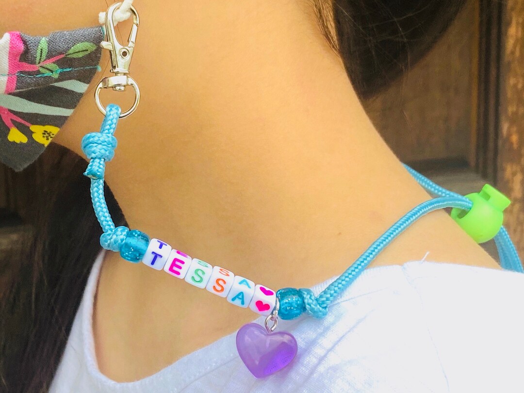 Kids Personalized Heart Charm Adjustable Face Mask Neck Strap Face Mask ...