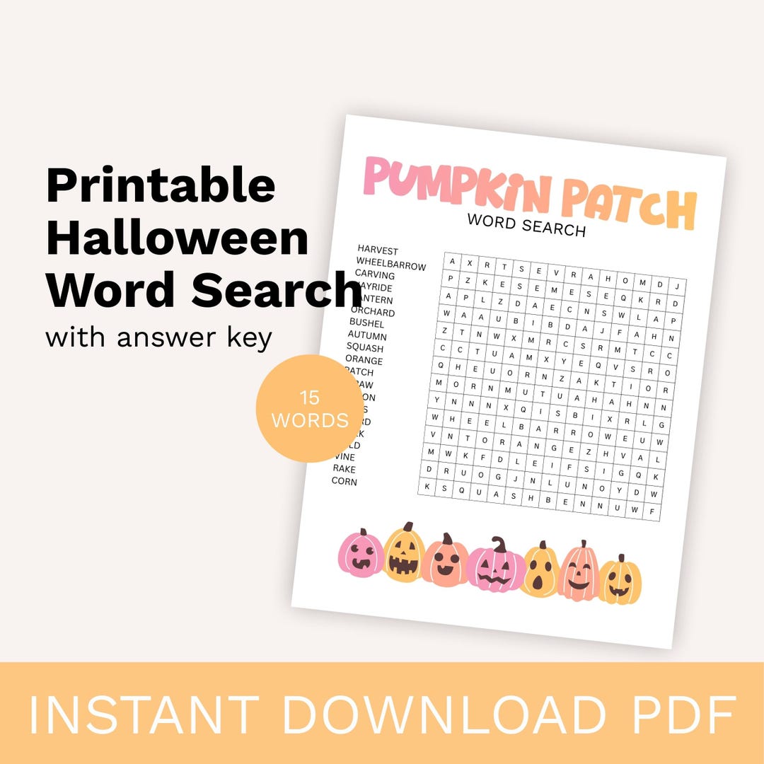 Pumpkin Patch Word Search Halloween Puzzle, Fall Worksheets for Kids ...