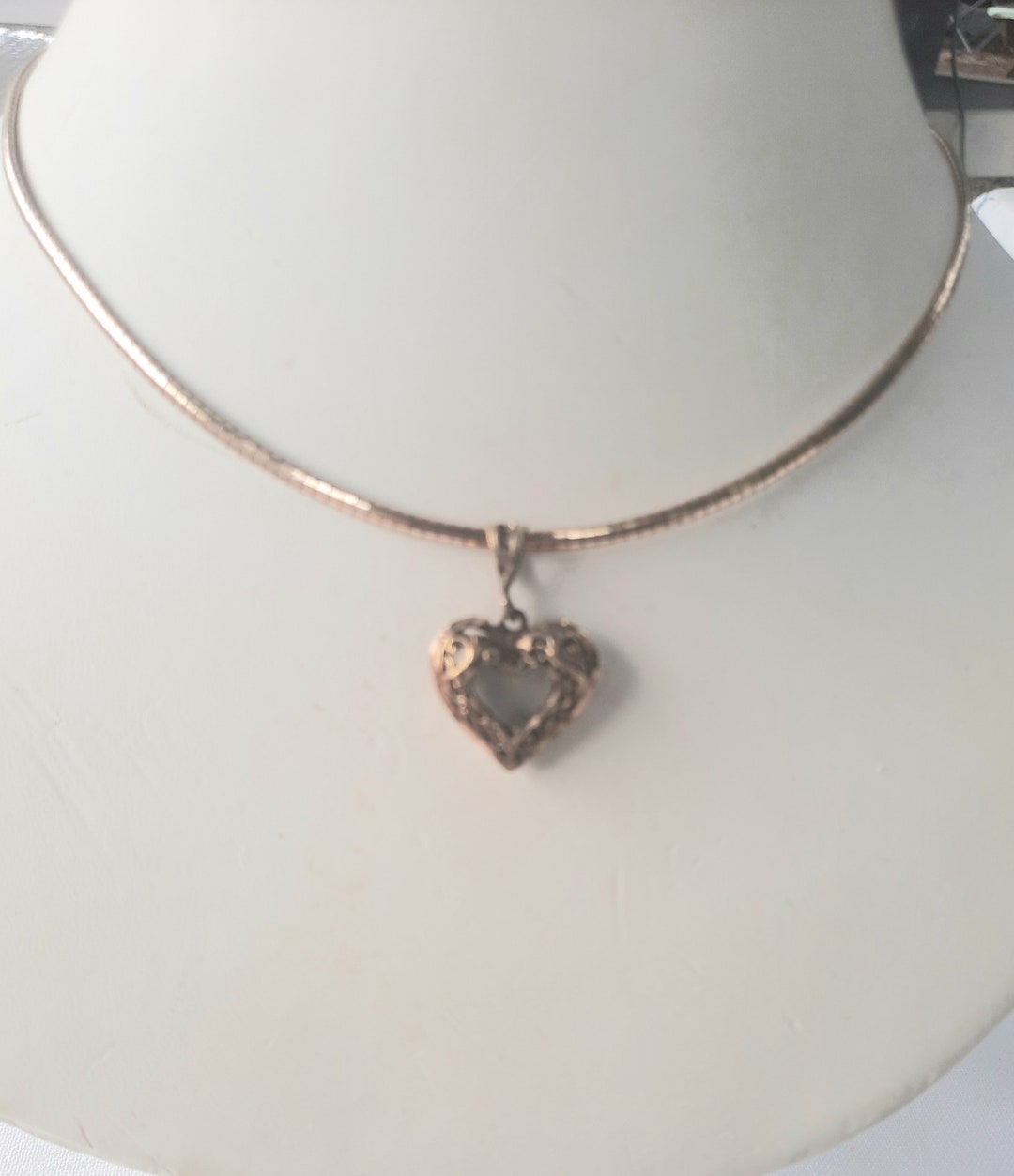 Gold Over Sterling Silver Heart Collar Necklace, Beautiful Intricate ...