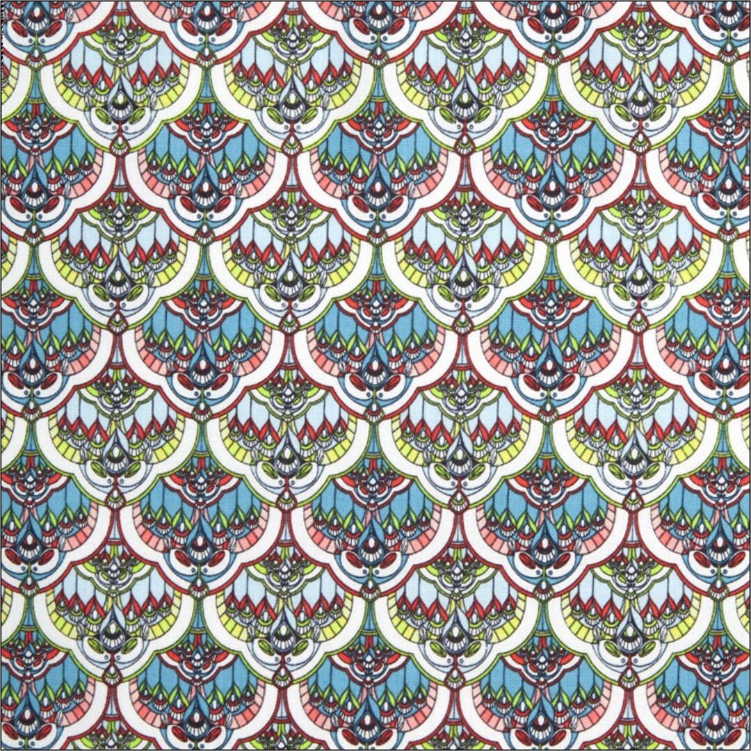 Printed Cotton Fabric, Sundance Clamshell in Aqua Cotton Fabric Riley ...