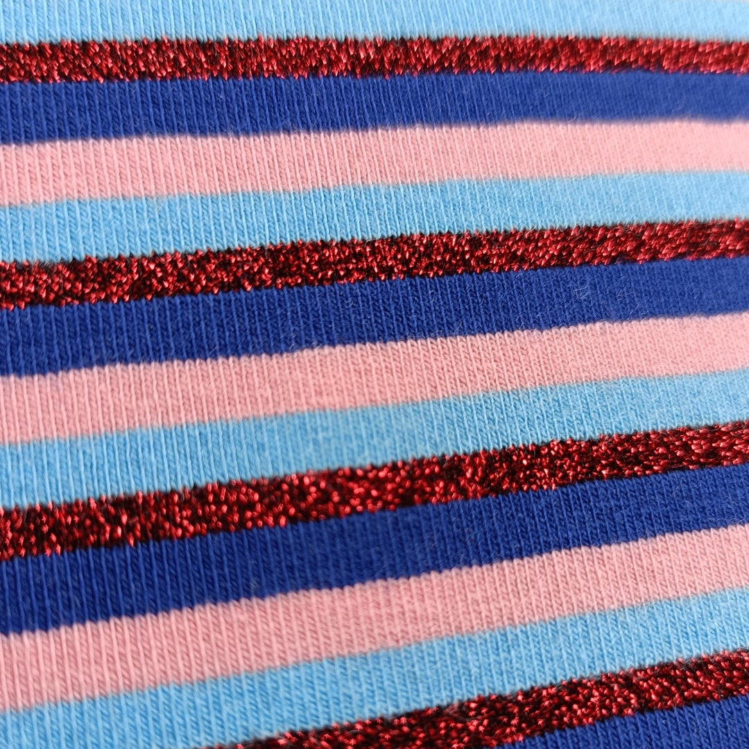 Yarn Dyed Jersey Fabric Red Lurex Purple Pink Blue Stripe by the Half ...