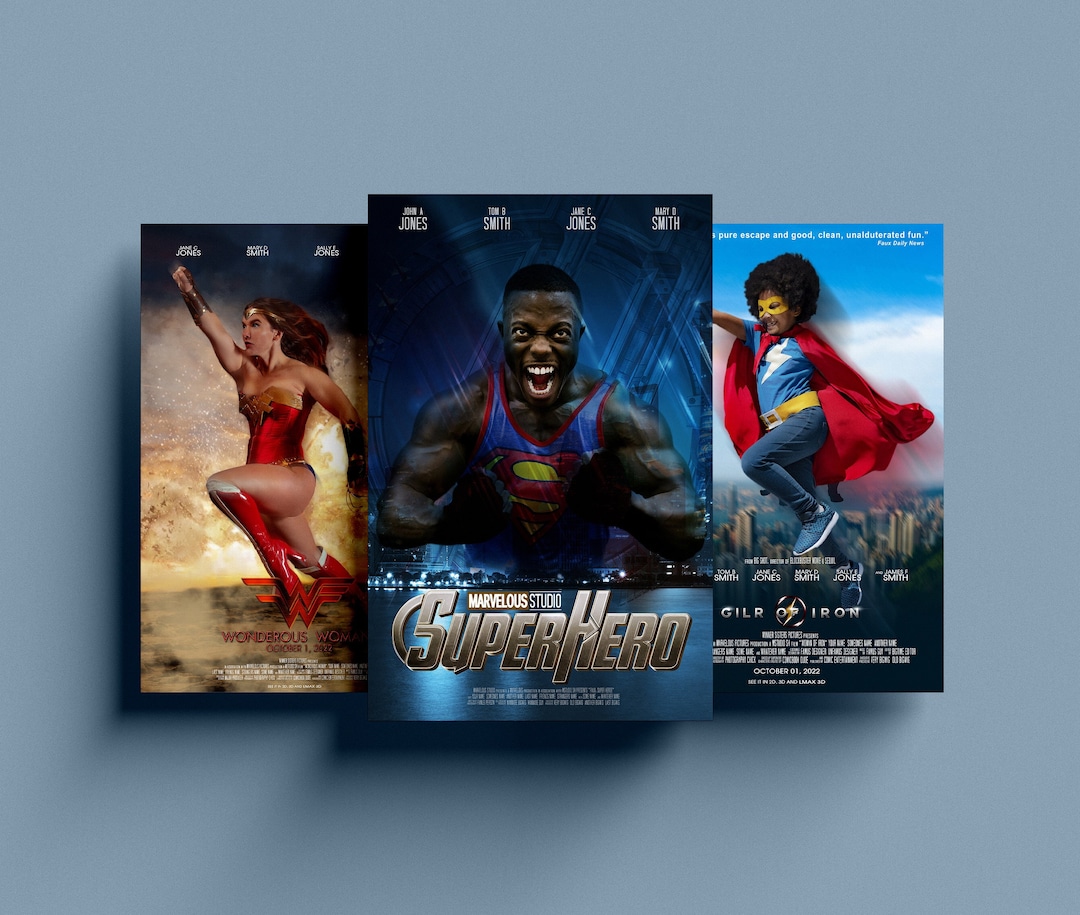 Personalized Superhero Movie Poster, Custom Photo Poster Gift, Kids ...
