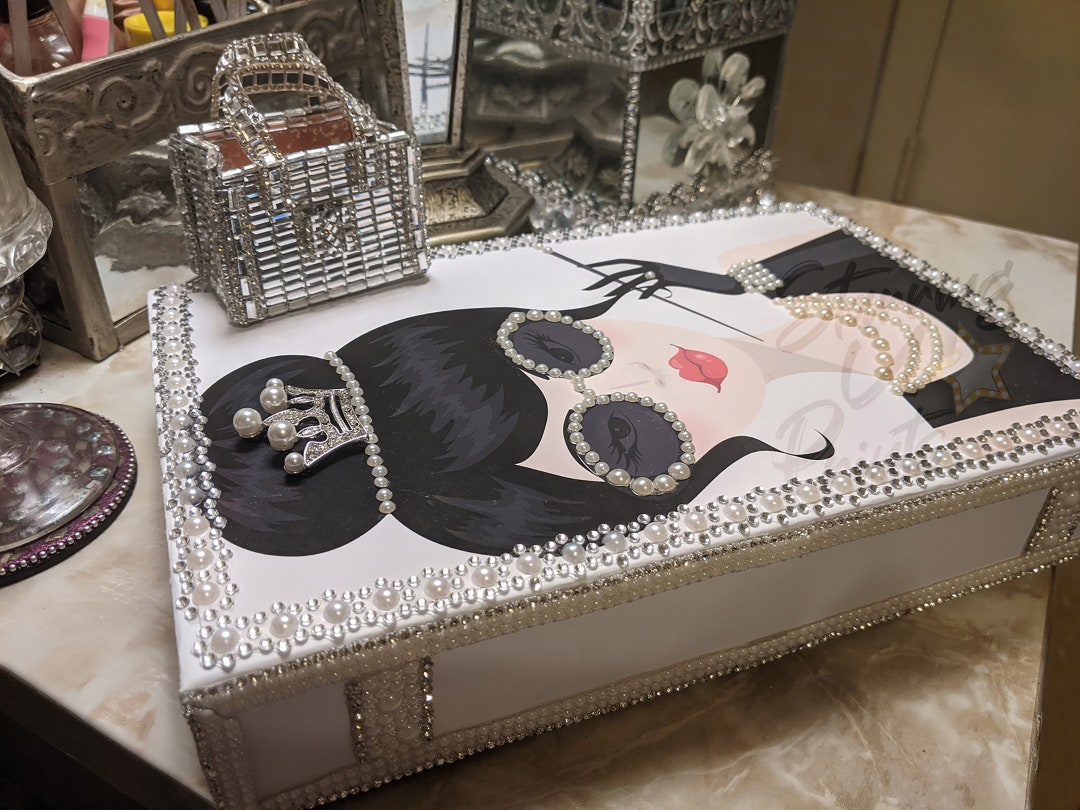 Personalized Glam Coffee Table Book Box, Glam Girl With Tiara, Fashion ...