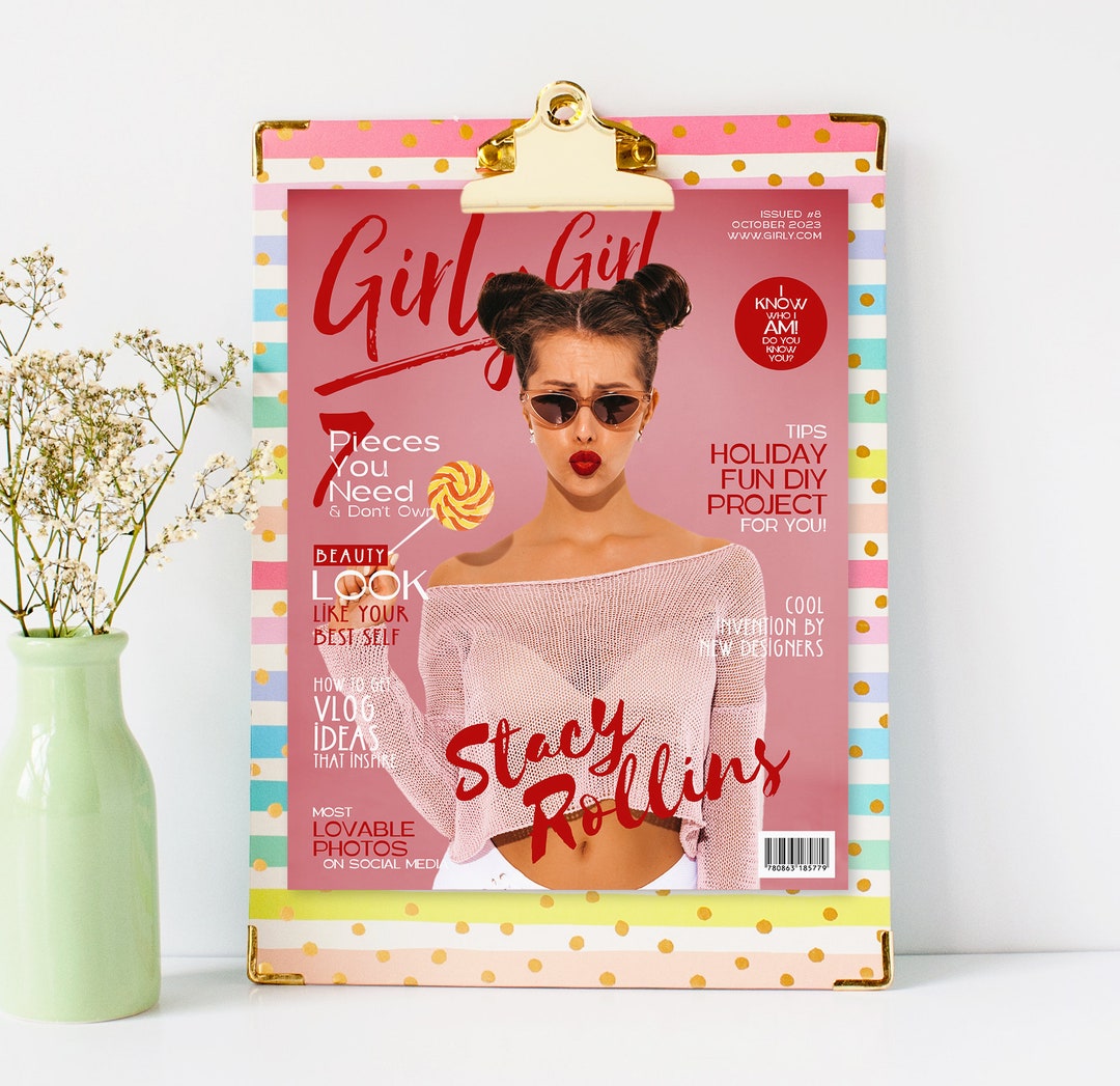 Personalized Girly Girl Magazine Cover, Custom Photo & Text, Gift for ...
