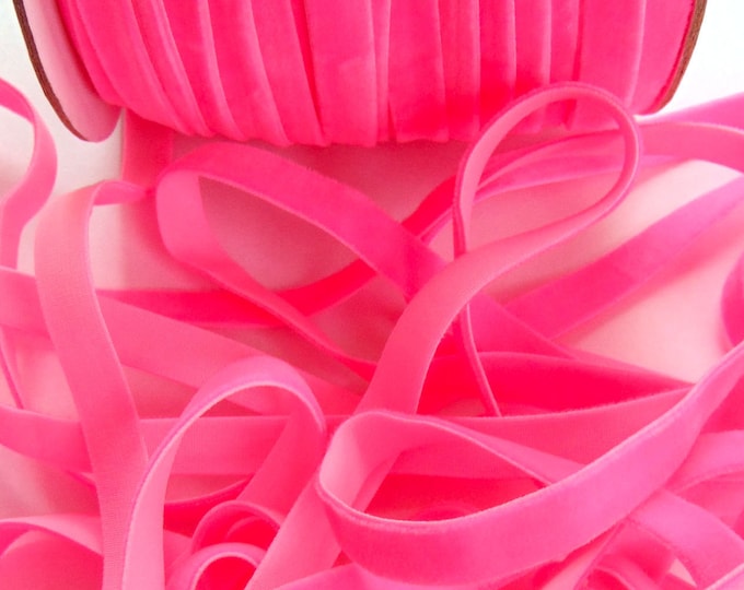 Bright Pink Velvet Elastic, 3/8" Velvet Elastic, Sewing Supplies, Craft ...