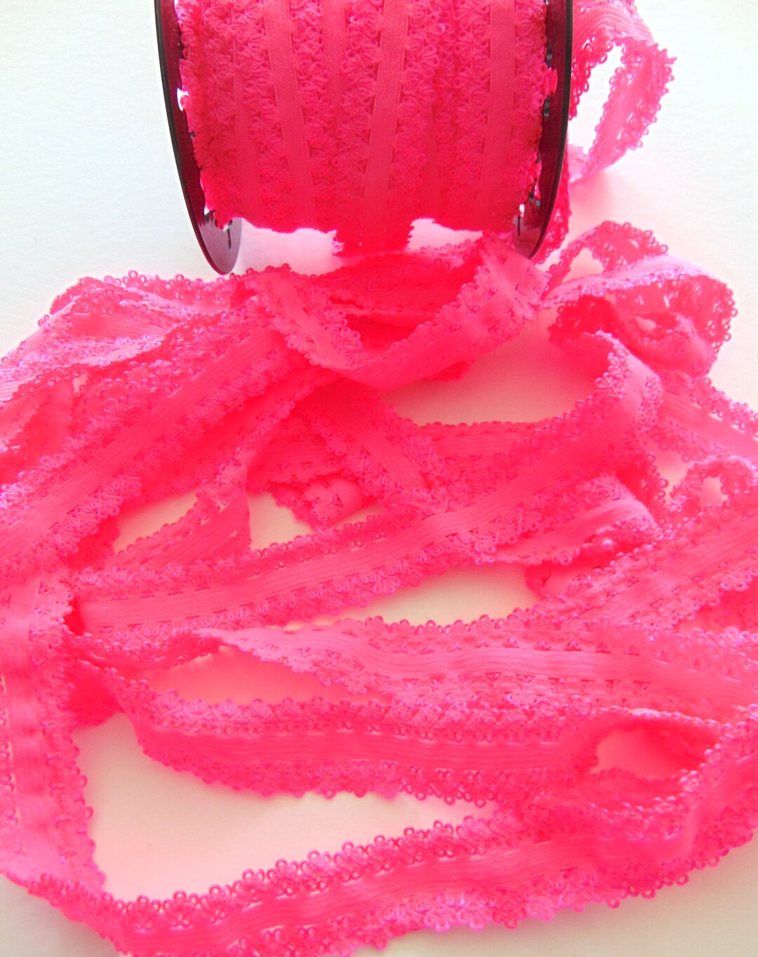 Neon Pink Picot Lace Elastic, 7/8" Soft Elastic, Sewing Supplies, Craft ...