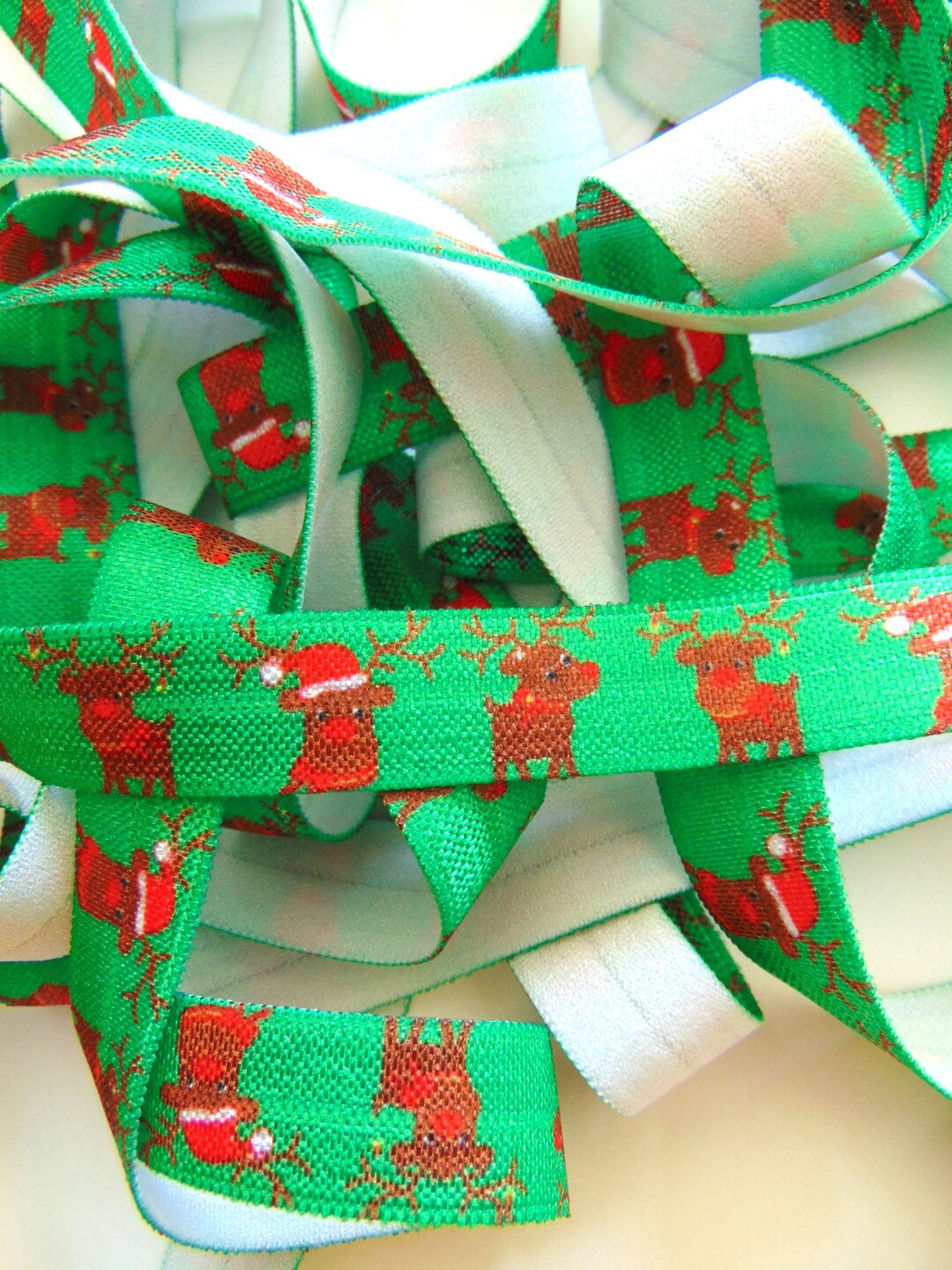 Reindeer Print Fold Over Elastic, Christmas Elastic, 5/8 Inch FOE, Soft ...