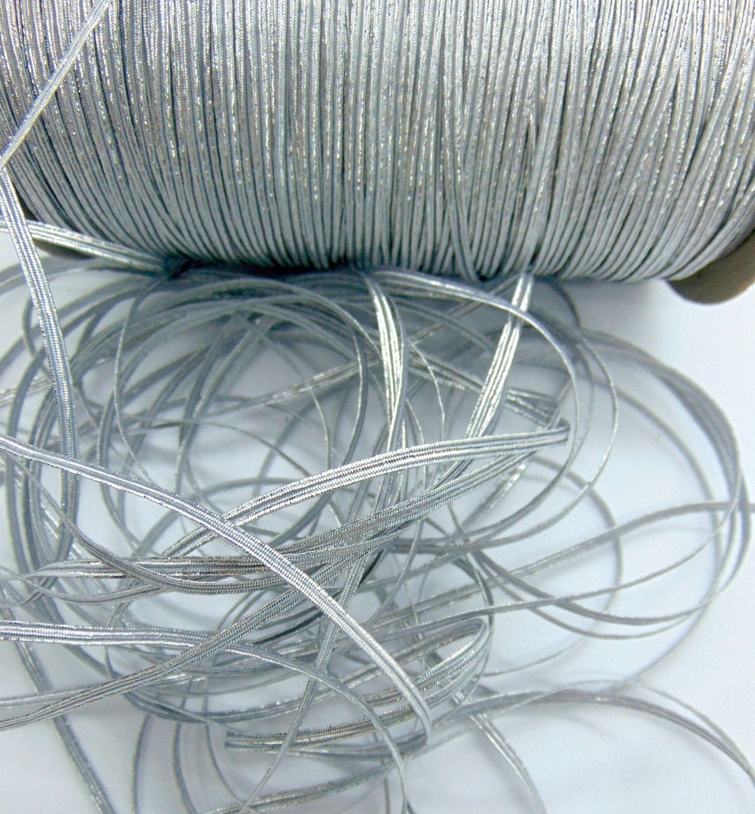 Silver Metallic Skinny Elastic, 1/8" Braided Elastic, Sewing Supplies ...