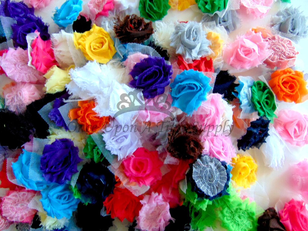 Grab Bag Mix of Petite Flowers, 1.5" Mini Unfinished Chiffon Rose Trim ...