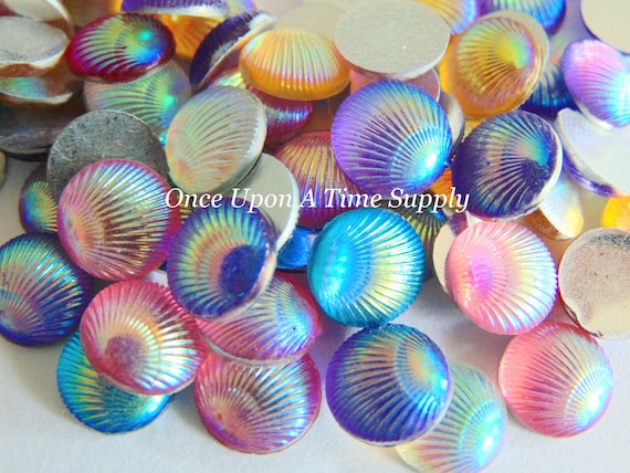 Grab Bag of Iridescent Shell Resin Charms 10mm Flatback | Etsy