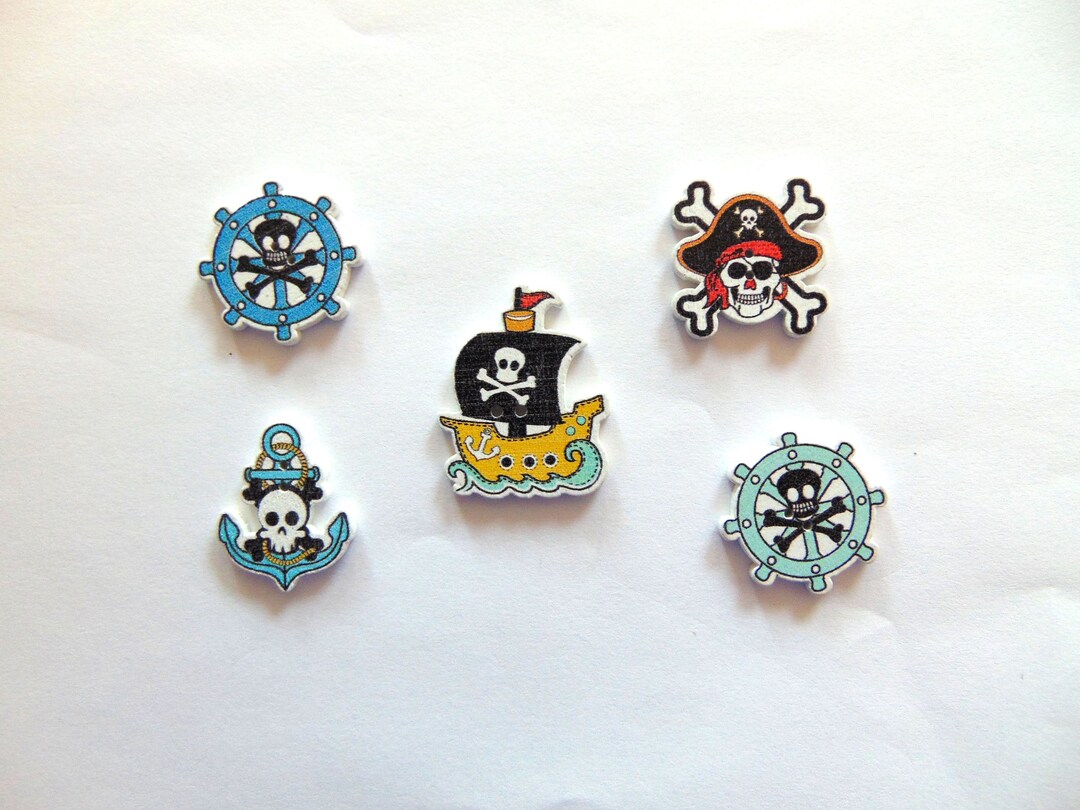 Pirate Ship Buttons, Grab Bag, Ship Buttons, Skull Crossbones, Flatback ...