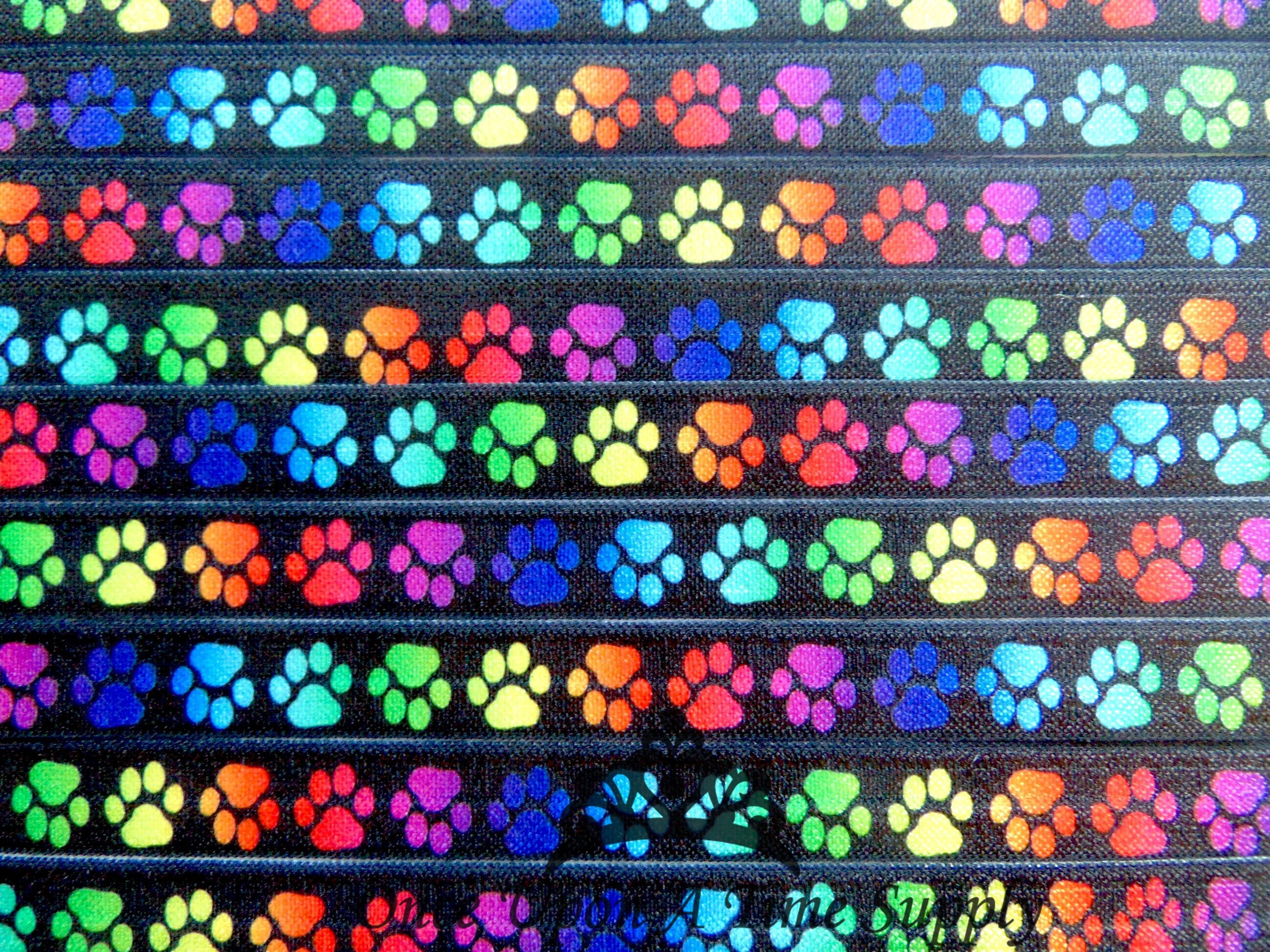 Rainbow Black Paw Print Fold Over Elastic 5/8 FOE | Etsy