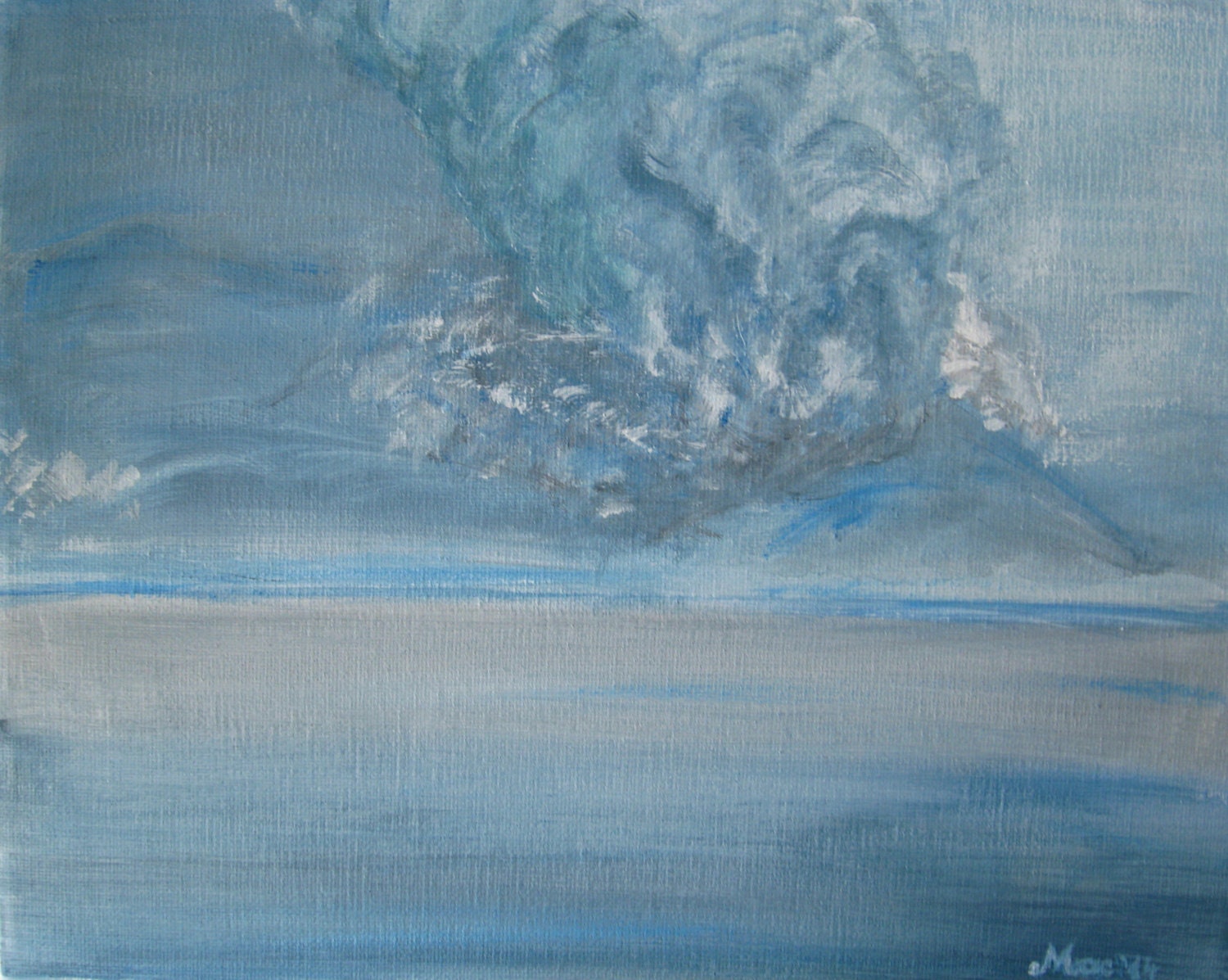 Ash Cloud Painting Iceland Volcano Eruption Painting Blue Grey Painting ...