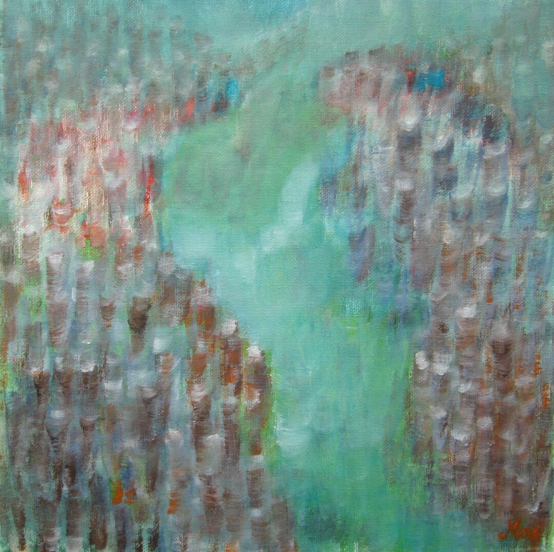 Rocks Abstract Canvas Art Acrylic Painting Aqua Orange Painting ...