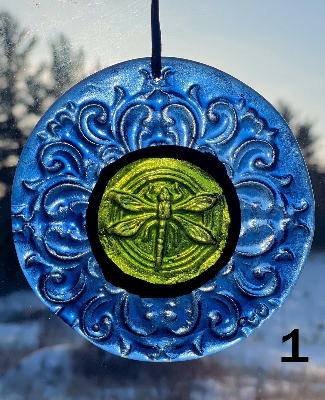 Handmade Recycled Glass Wine Bottle Neck Rondel Suncatcher With Gem ...