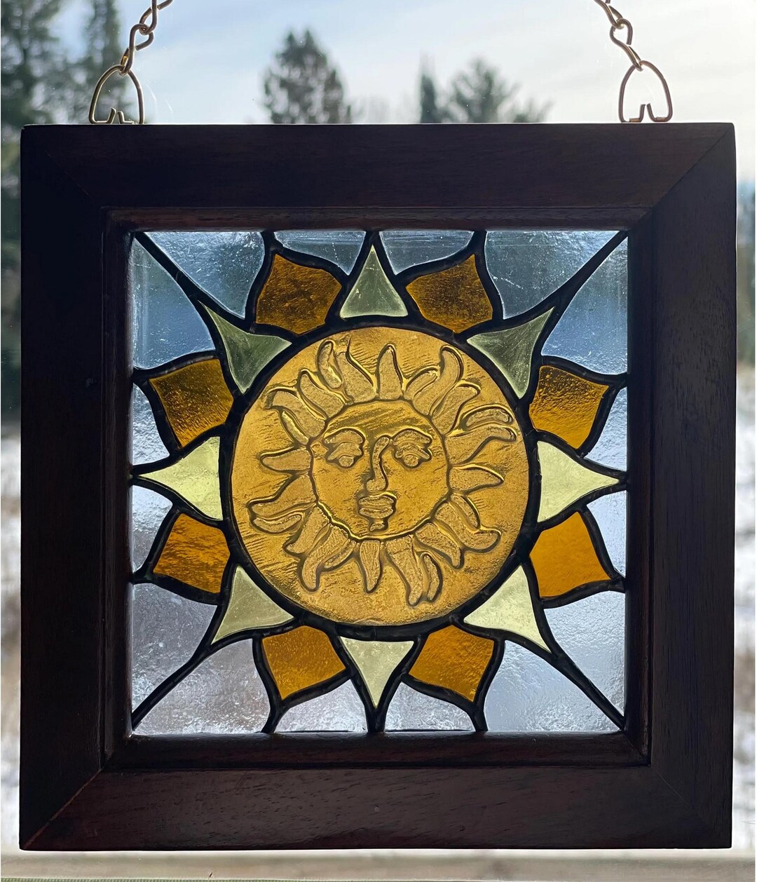 Handmade Sun With a Face Recycled Glass Stained Glass Small Window ...