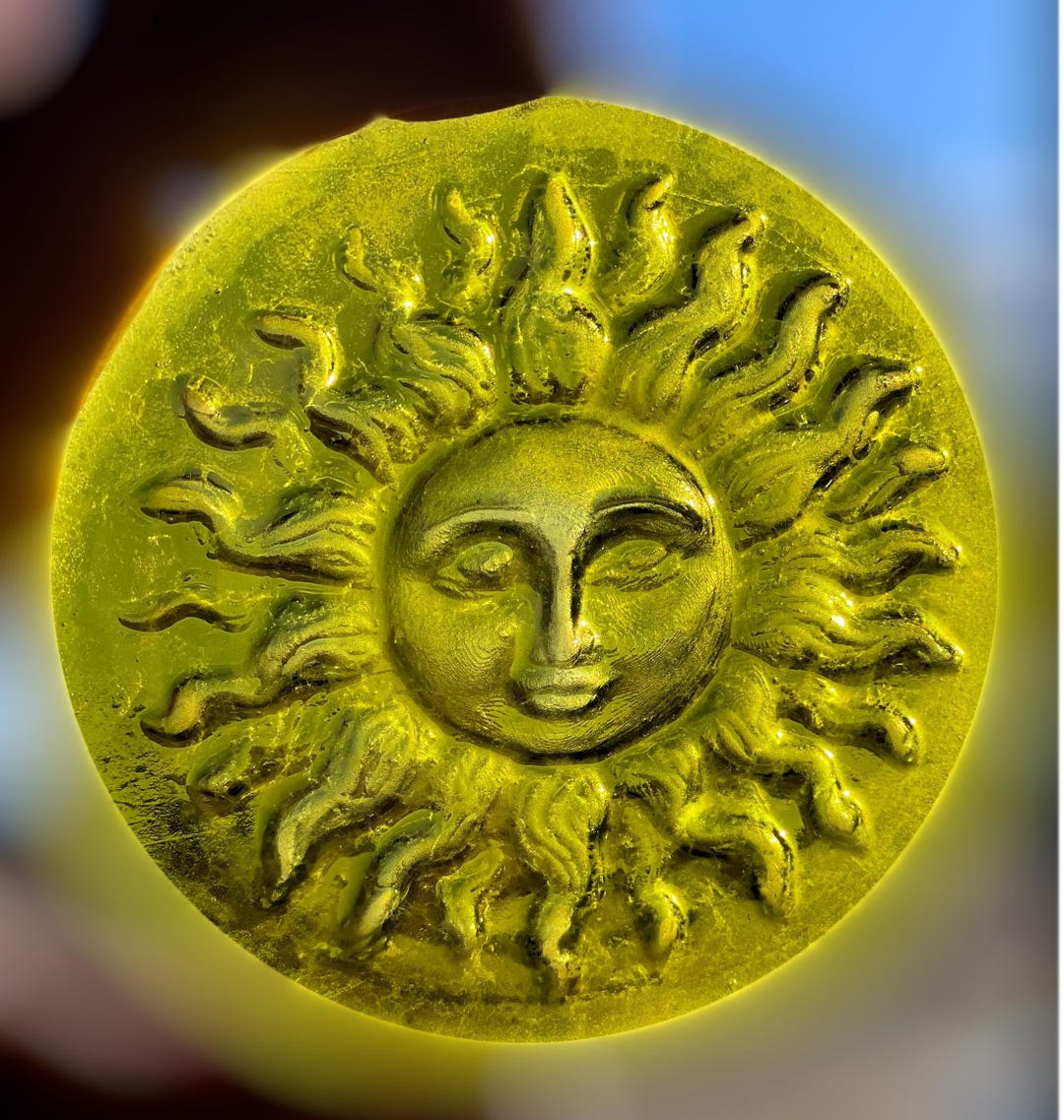 Handmade Sun With A Face Recycled Wine Bottle Glass Medallion ...