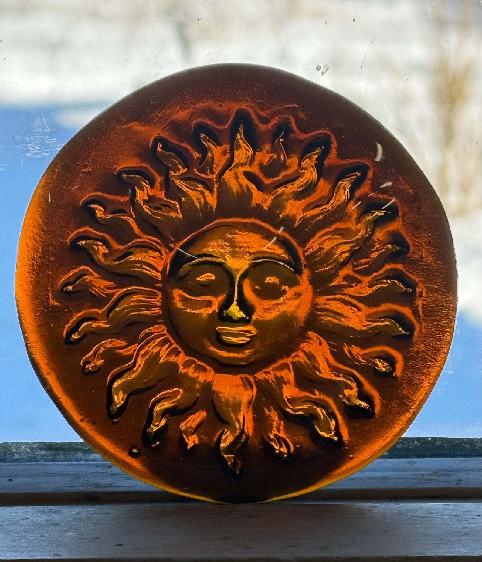 Handmade Sun With A Face Recycled Wine Bottle Glass Medallion ...