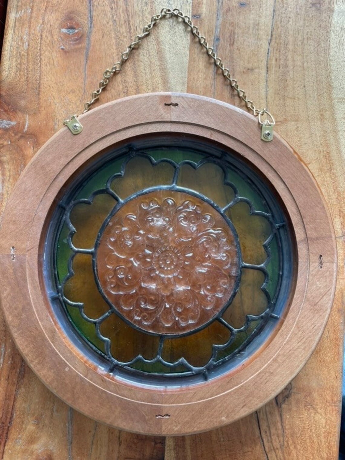 Handmade Recycled Glass Stained Glass Window Panel With Retro Rondel - Etsy