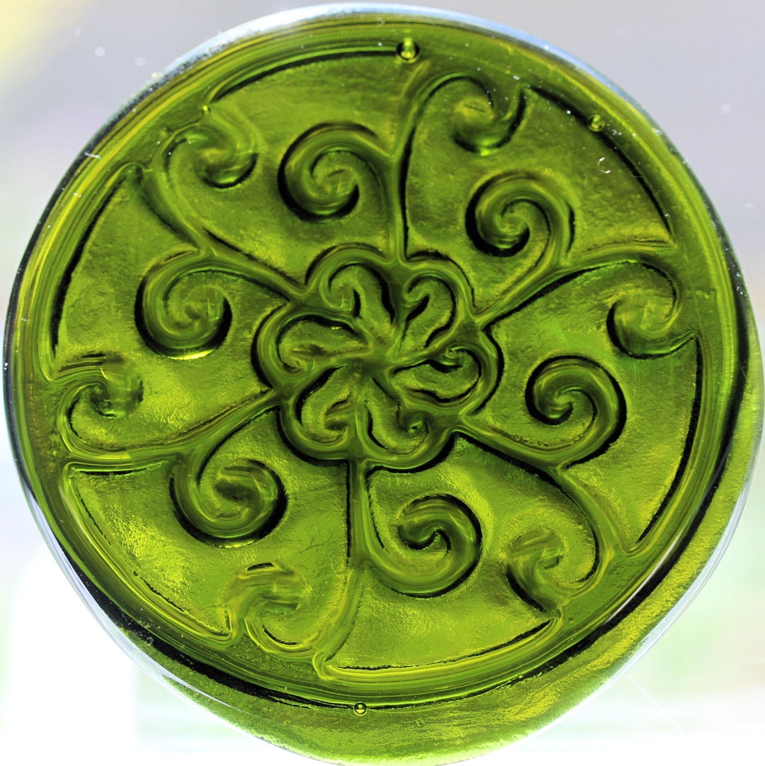 Handmade Curly Cue Design Recycled Wine Bottle Stained Glass Rondel ...