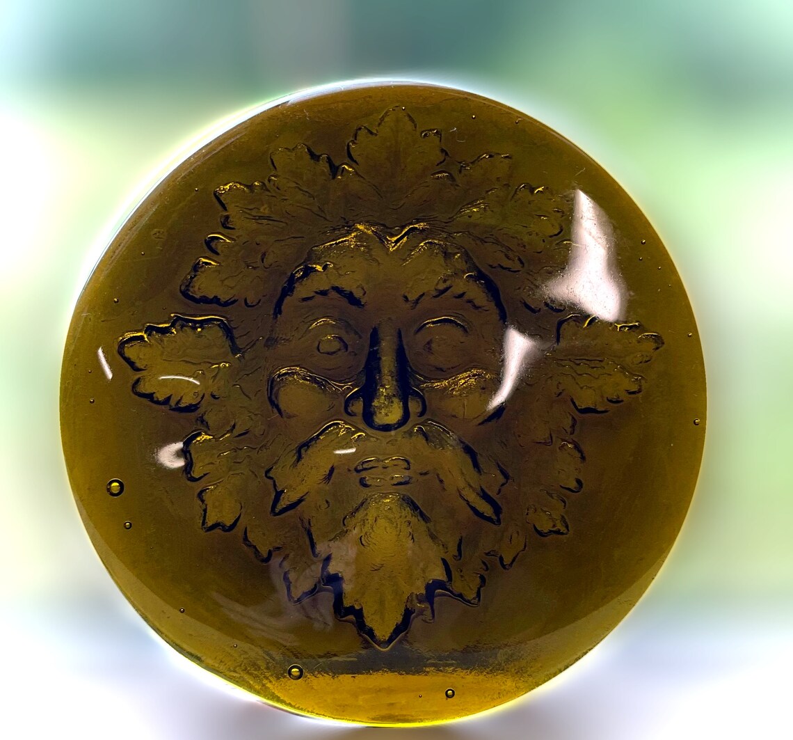 Handmade Green Man Recycled Glass Wine Bottle Suncatcher Medallion ...