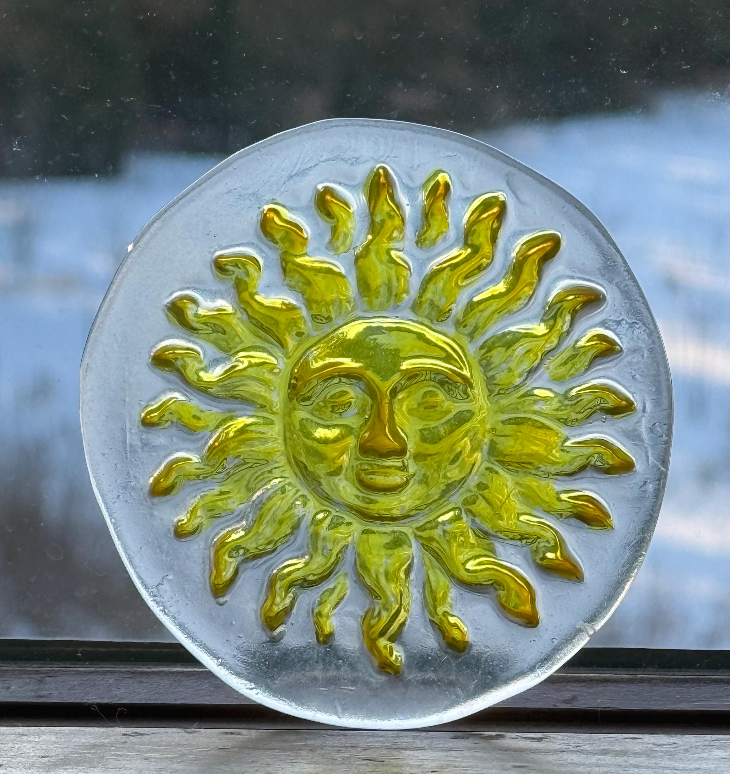 Handmade Sun With A Face Recycled Wine Bottle Glass Medallion ...
