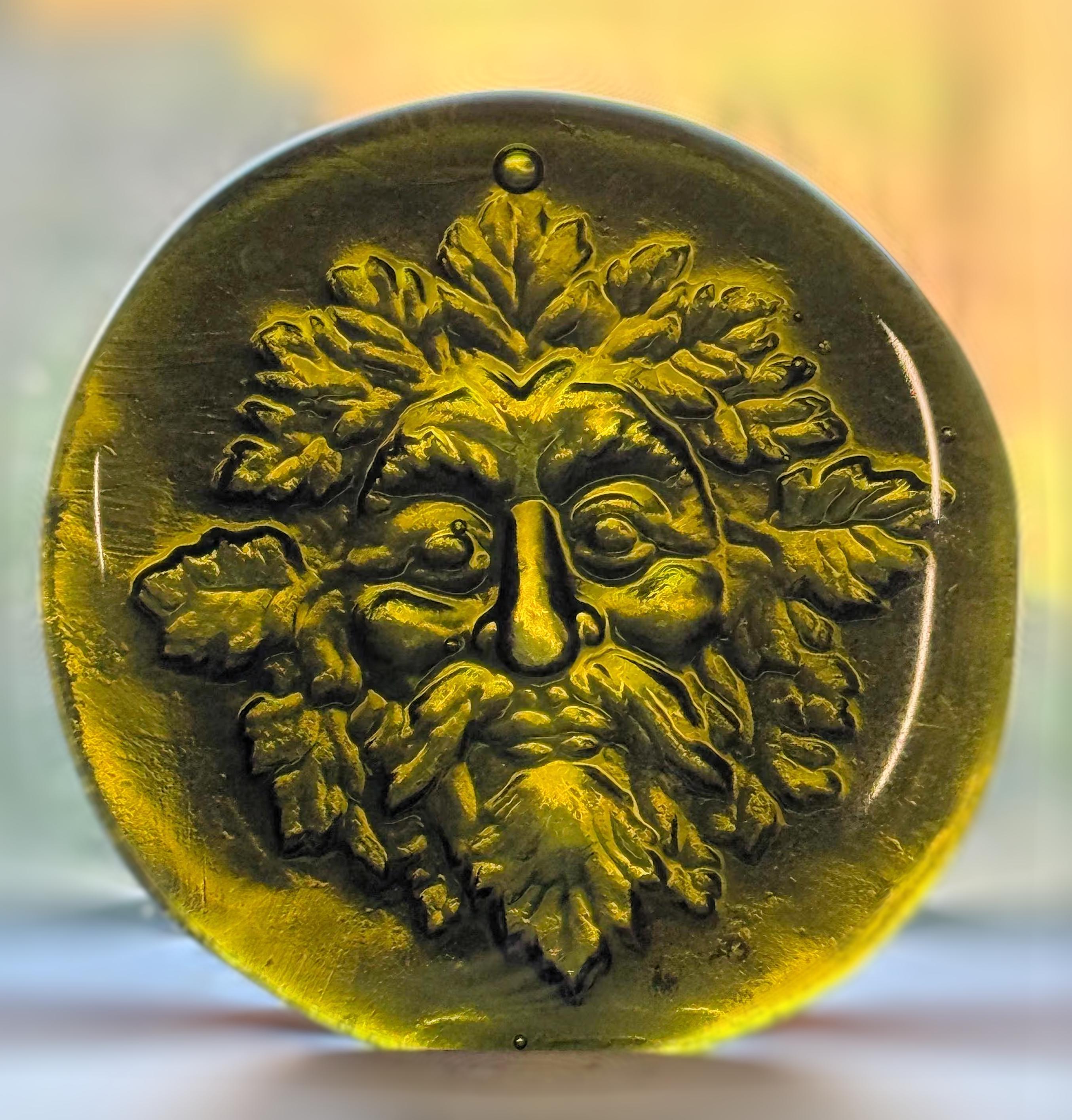 Handmade Green Man Recycled Glass Wine Bottle Suncatcher Medallion ...