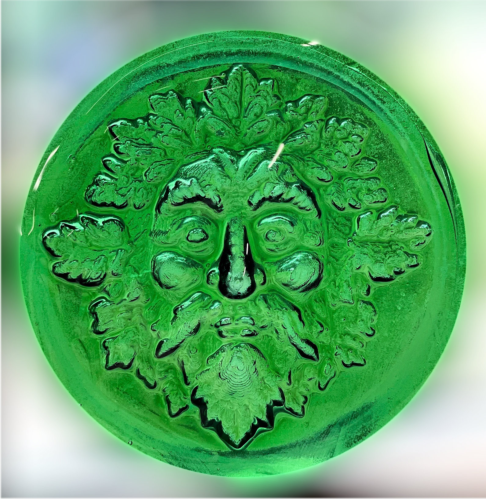 Handmade Green Man Recycled Glass Wine Bottle Suncatcher Medallion ...