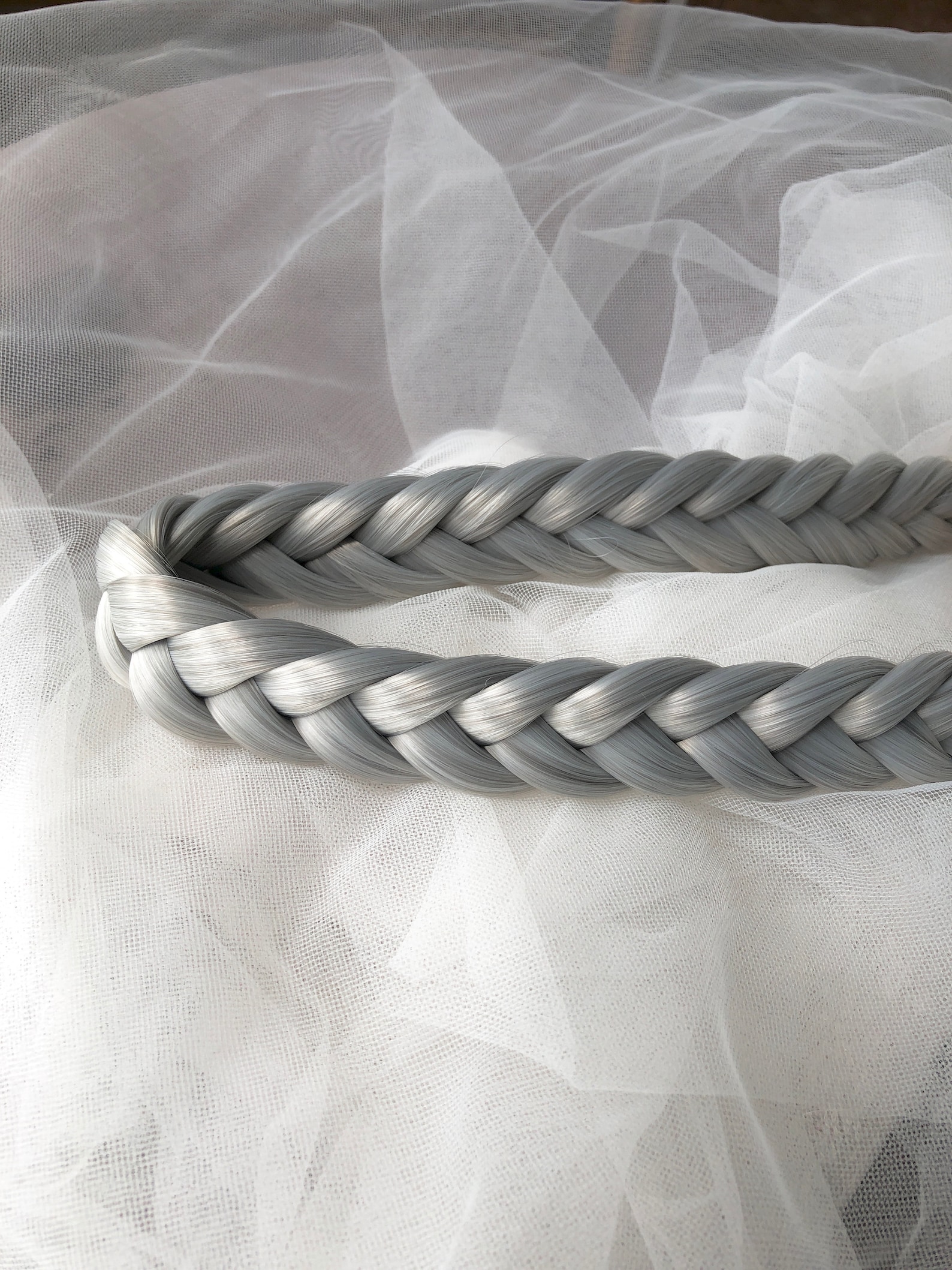 Cosplay Greyish Headband, Two Strands Fishtail Salty Gray White Braided ...