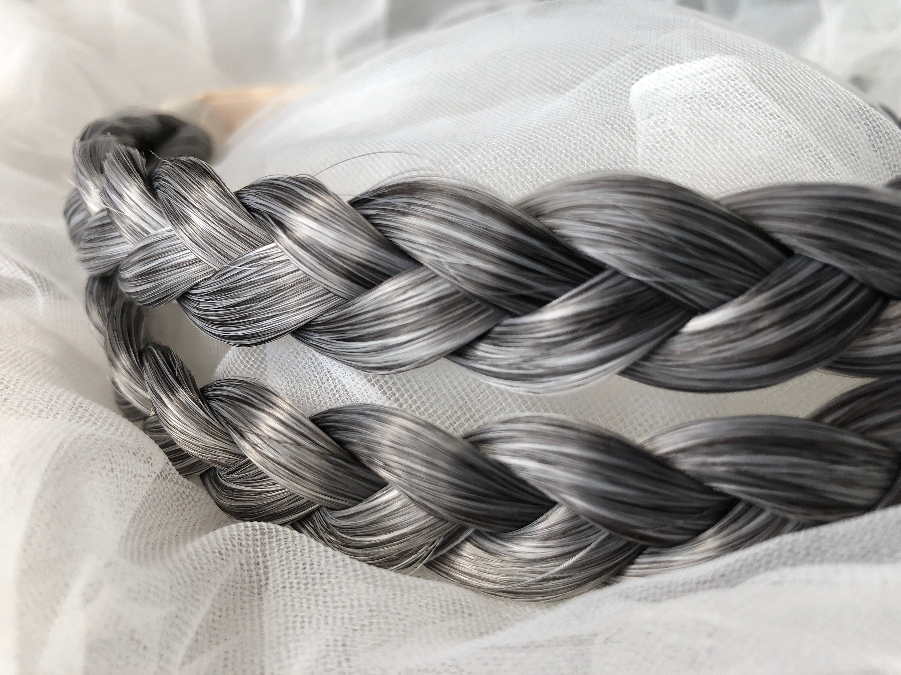 Cosplay Headband, Double Three Strands Gray Black Braided Headband ...