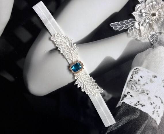 Items similar to Unique Angel Wings Lace Wedding Garter, Turquoise ...