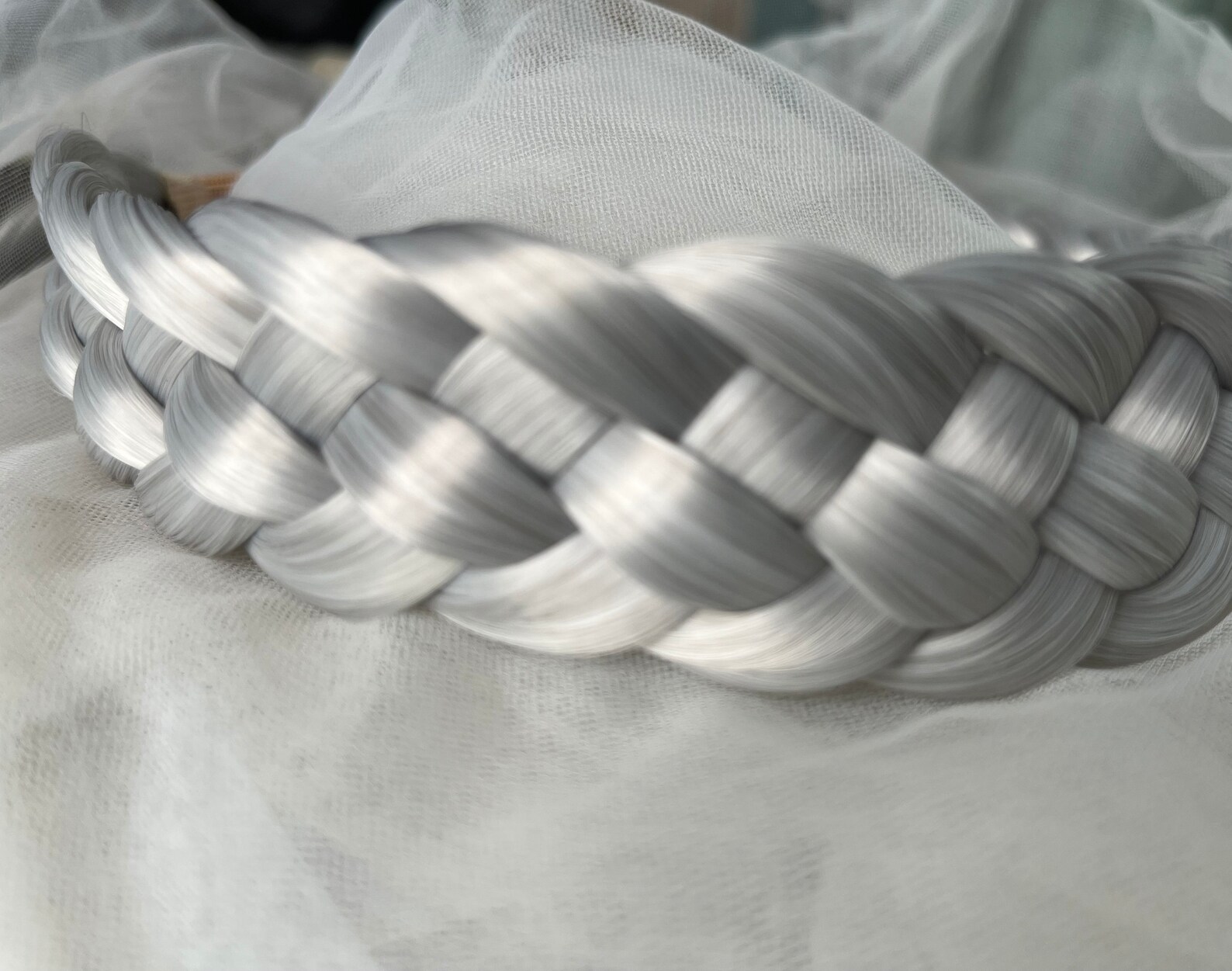 Cosplay Greyish Headband, Two Strands Fishtail Salty Gray White Braided ...