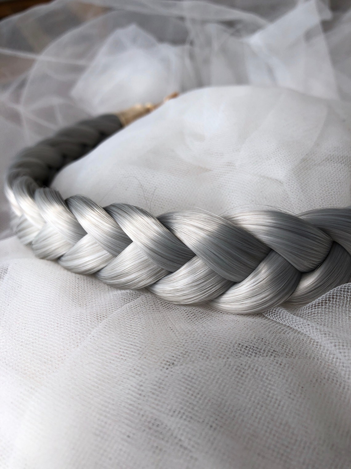 Cosplay Greyish Headband, Two Strands Fishtail Salty Gray White Braided ...
