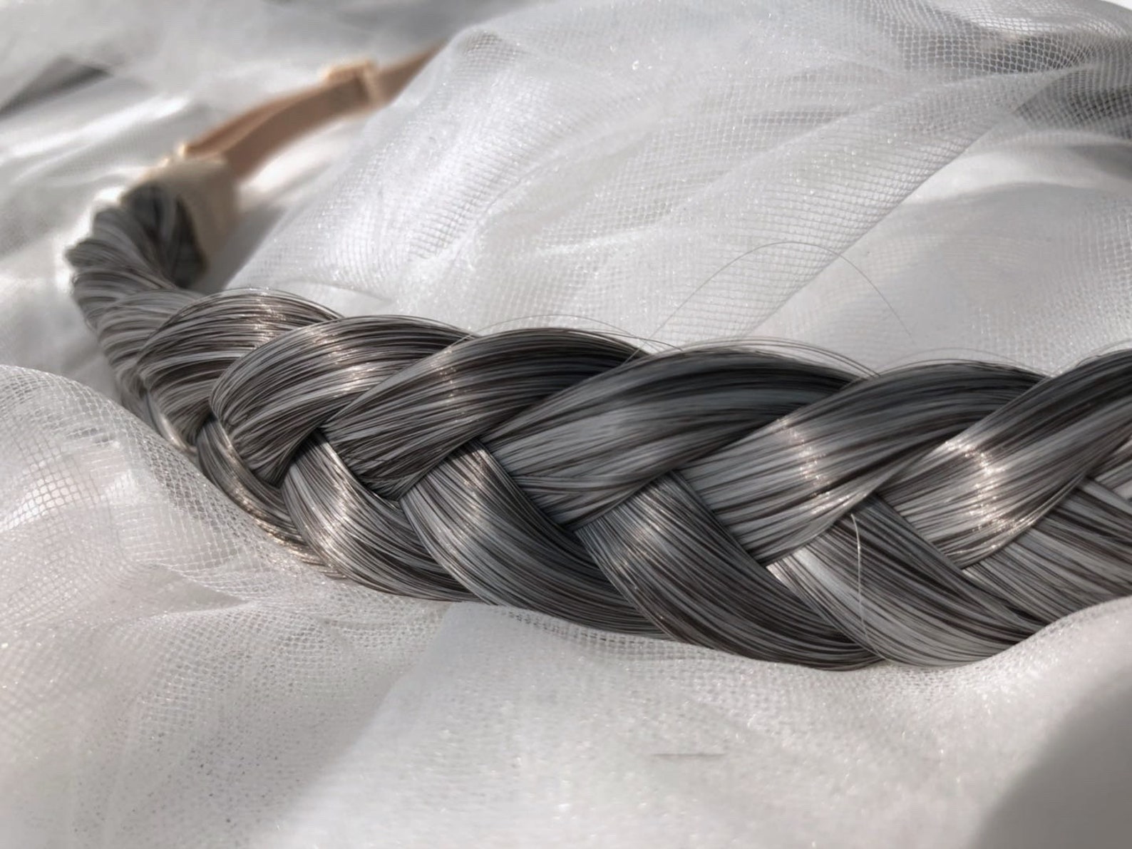 Cosplay Headband, Two Strands Fishtail Gray Black Braided Headband ...