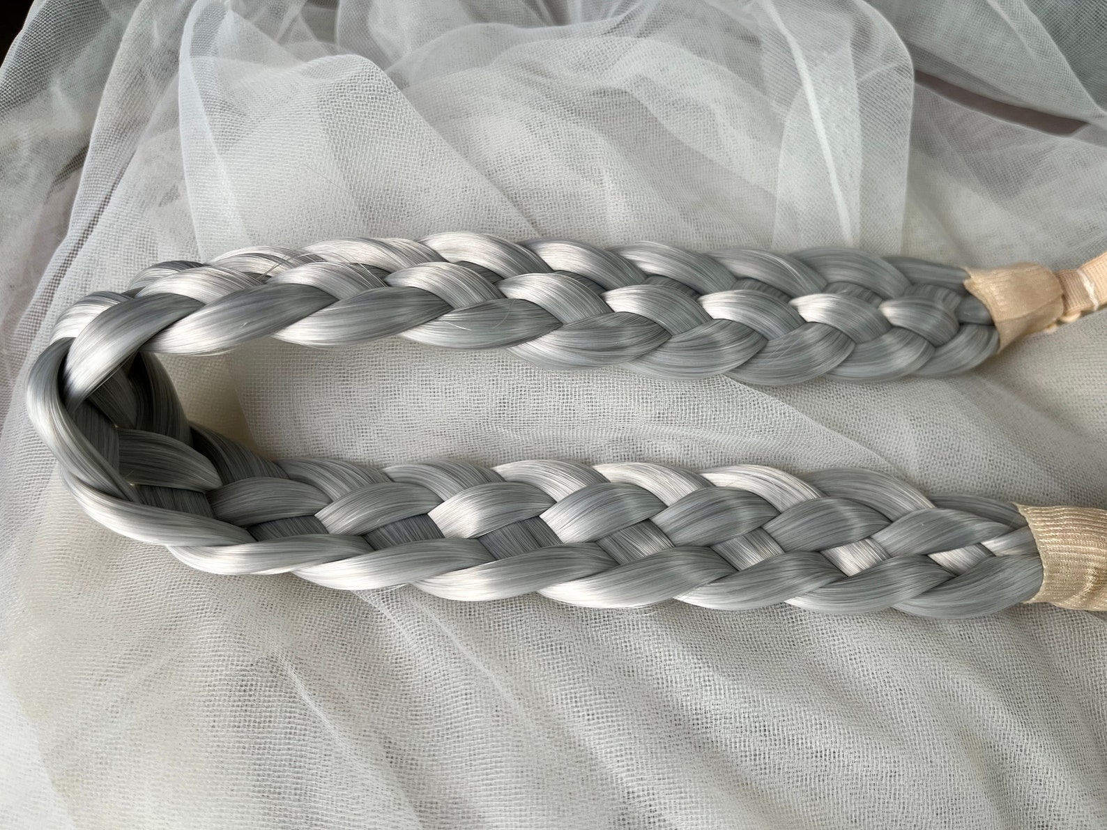 Cosplay Greyish Headband, Two Strands Fishtail Salty Gray White Braided ...