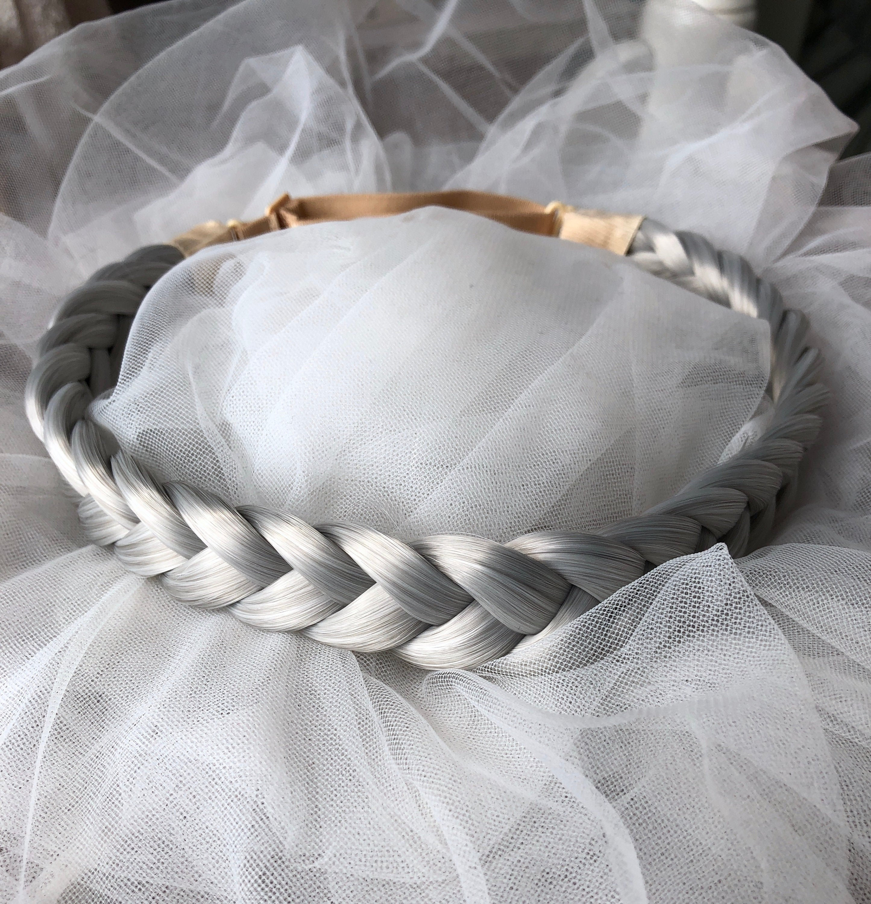 Cosplay Greyish Headband, Two Strands Fishtail Salty Gray White Braided ...