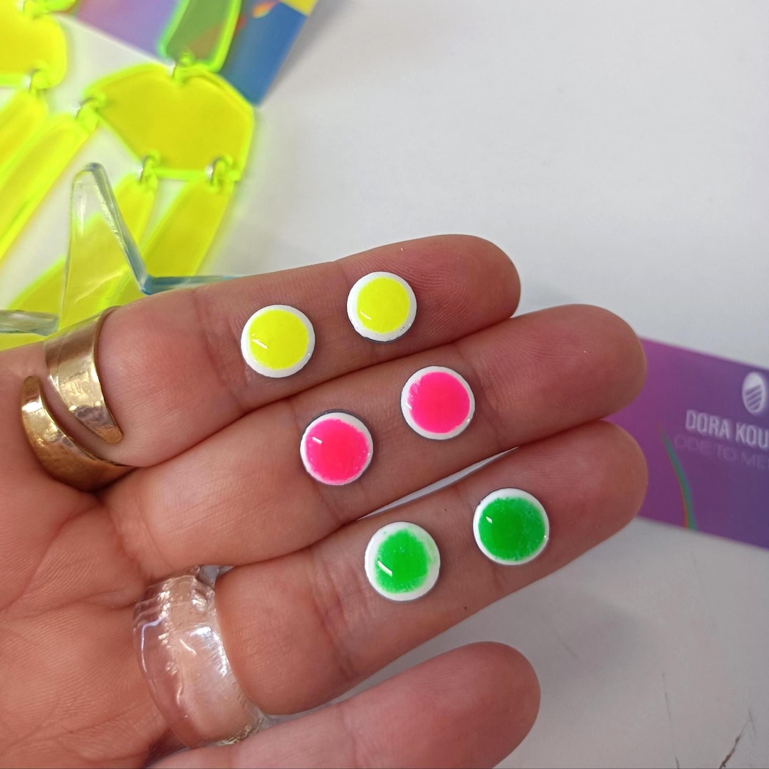 Neon Studs Set of 3, Teeny Tiny Post Earrings in Fluorescent Colors ...