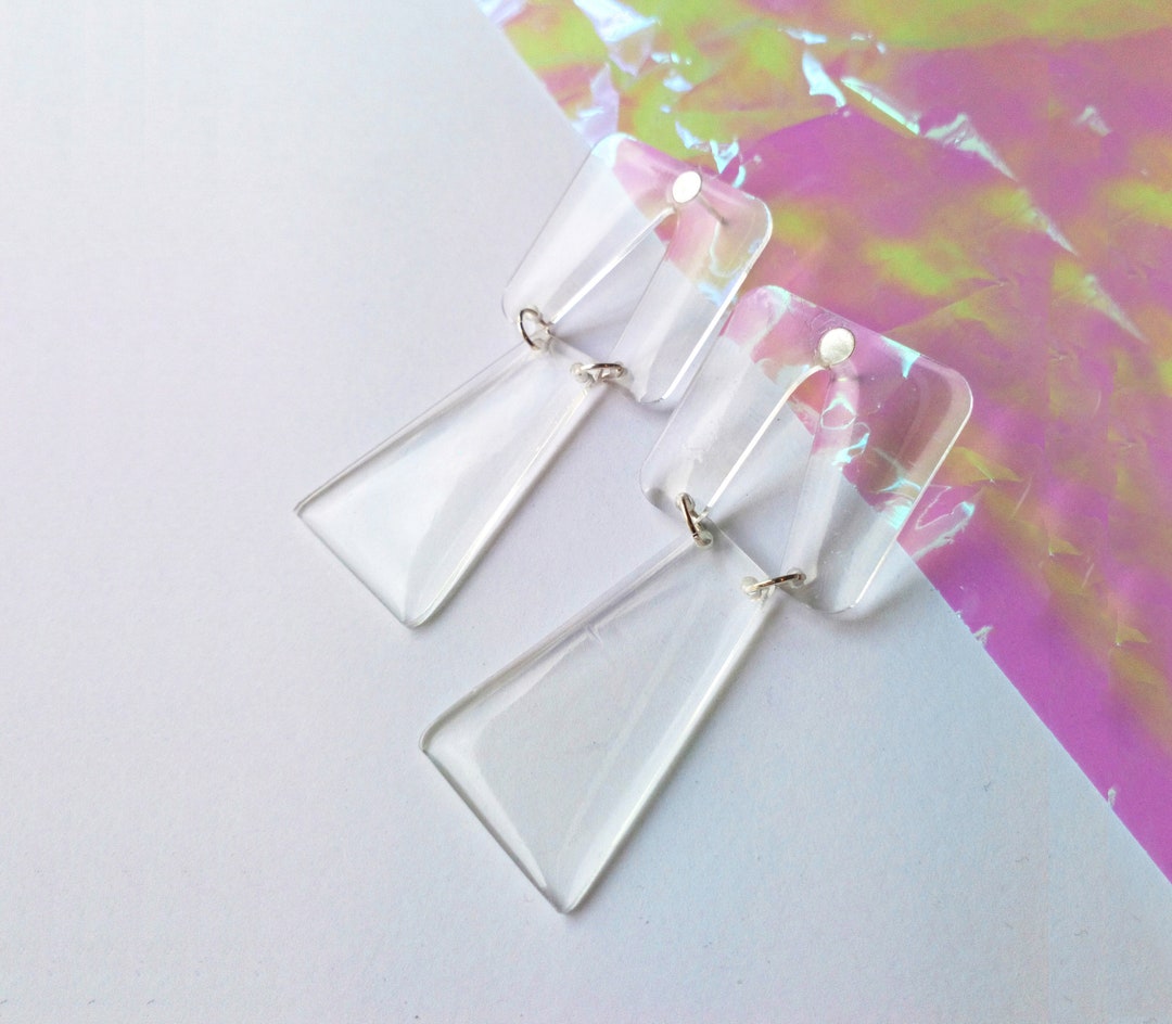 Clear Acrylic Geometric Earrings, Transparent Post Dangle Lucite ...