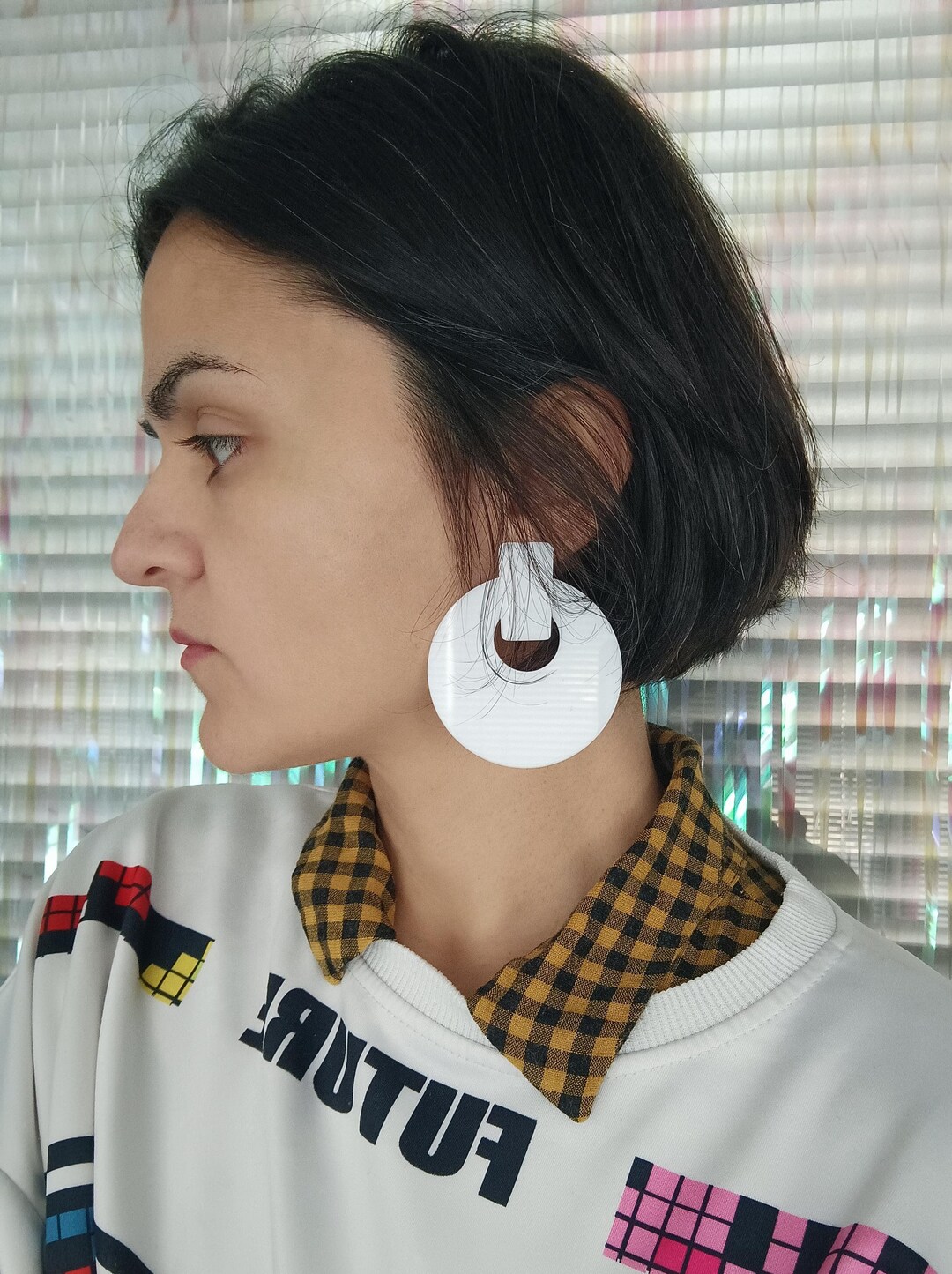 Large White Statement Earrings, Geometric Disc Acrylic Earrings, Big ...