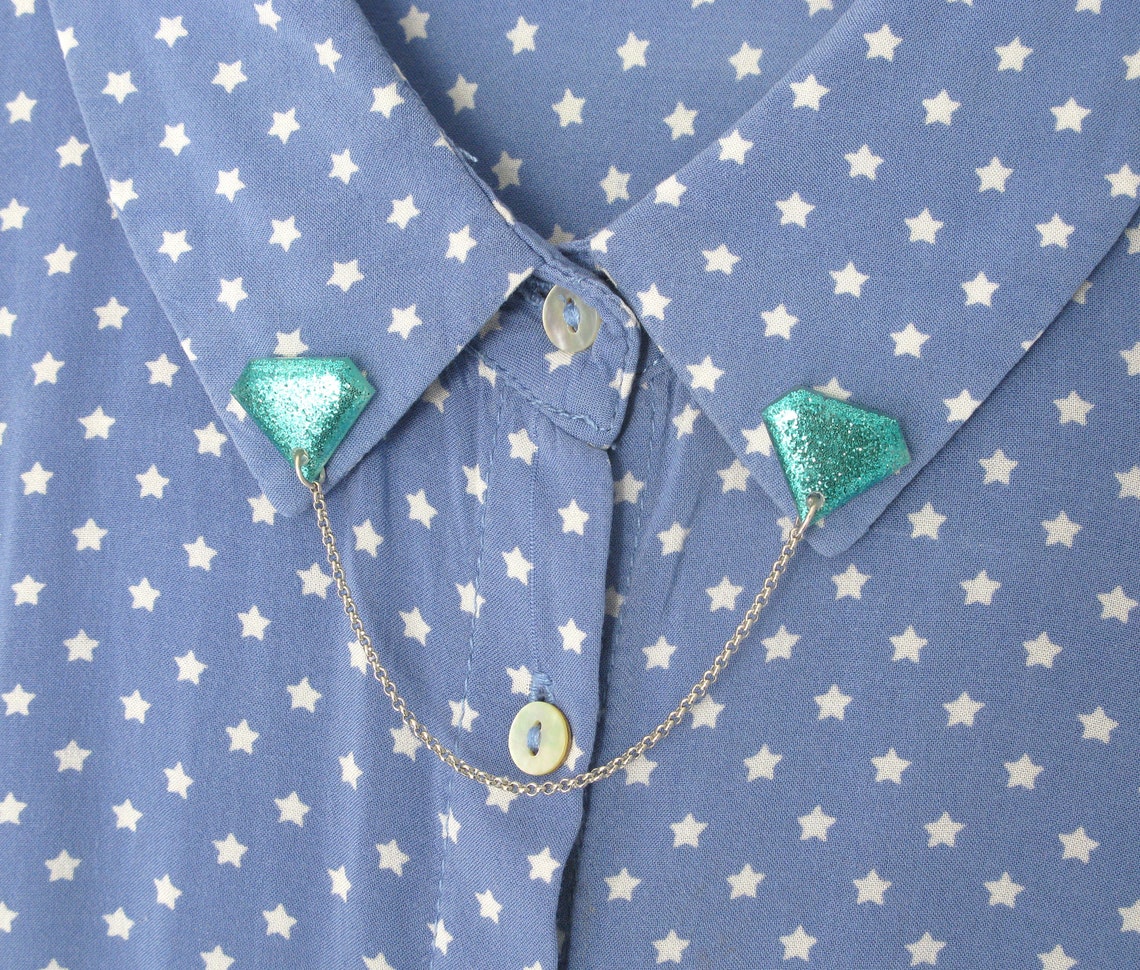 Turquoise Cardigan Clips Glitter Diamond Shaped Collar Pins - Etsy