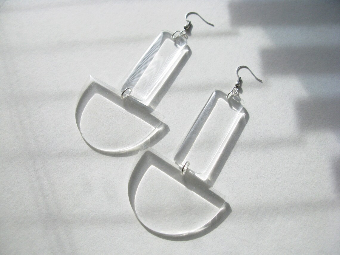 Clear Lucite Earrings Modern Geometric Earrings Transparent | Etsy