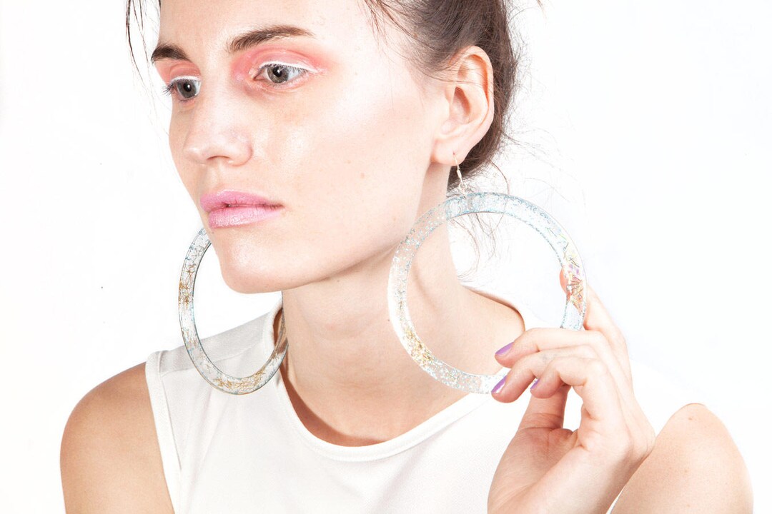Extra Large Glitter Hoop Earrings: Clear Acrylic Festival Hoops - Etsy